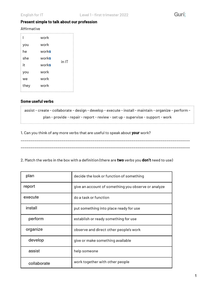 English for IT: Level 1 Basics | PDF | Computing