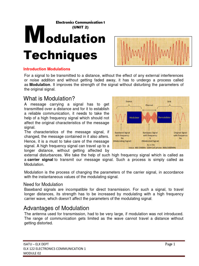 ELX 122 MODULE 2 Modulation Techniques | PDF | Modulation | Broadcast Engineering