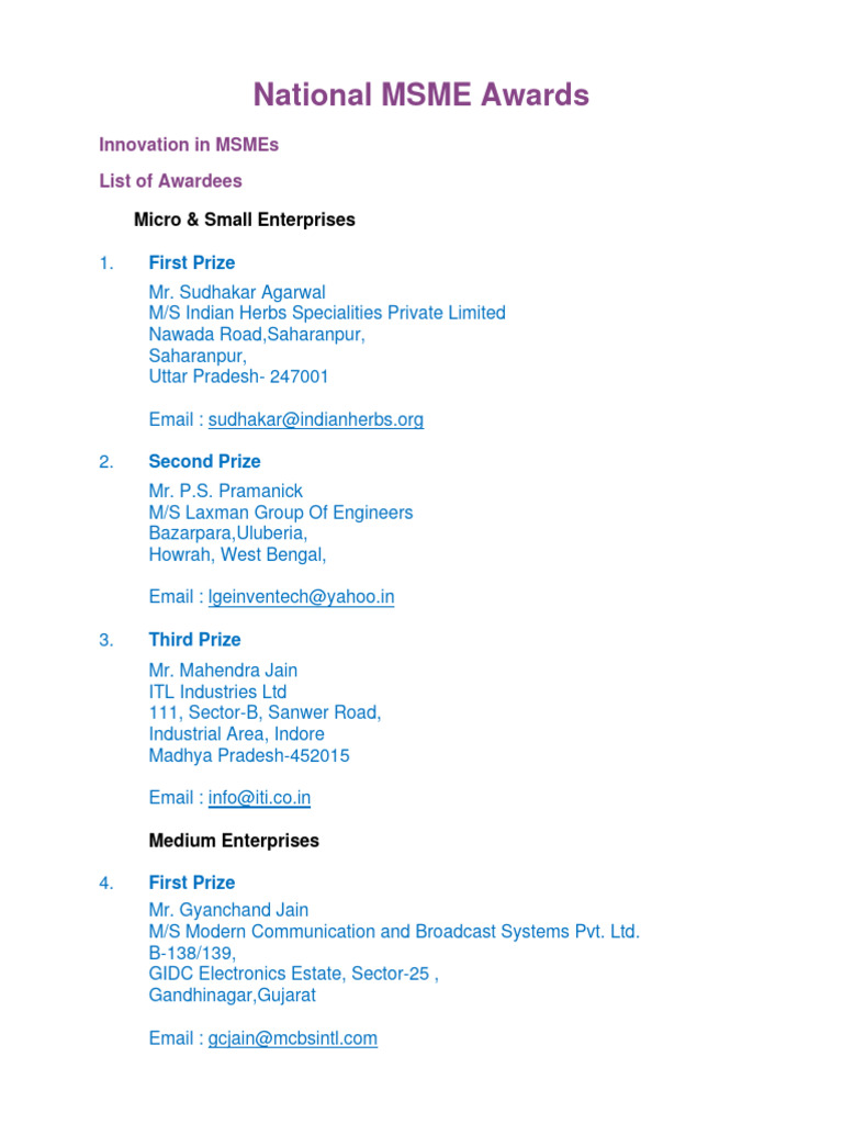 Msme Final List of Awardees | PDF