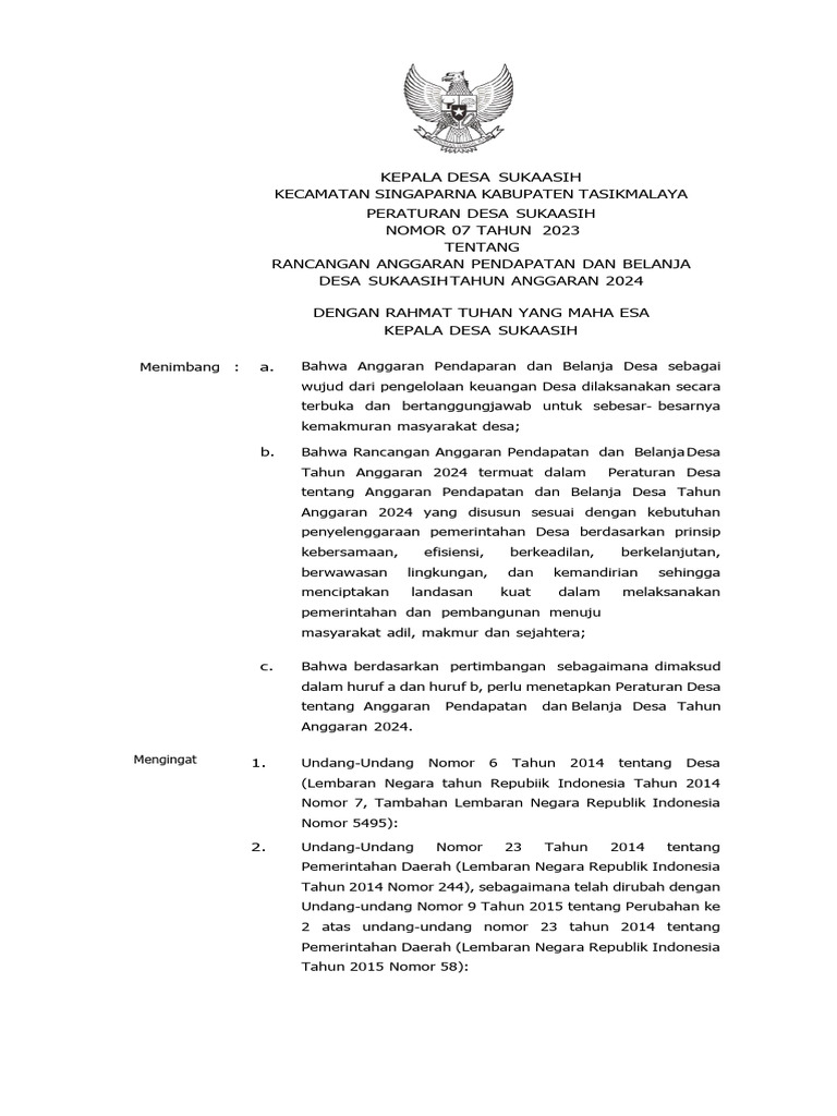 1.perdes - RAPBDes 2024 | PDF