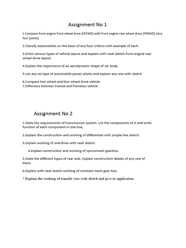 Assignment No 1: Four Points) | PDF | Steering | Manual Transmission