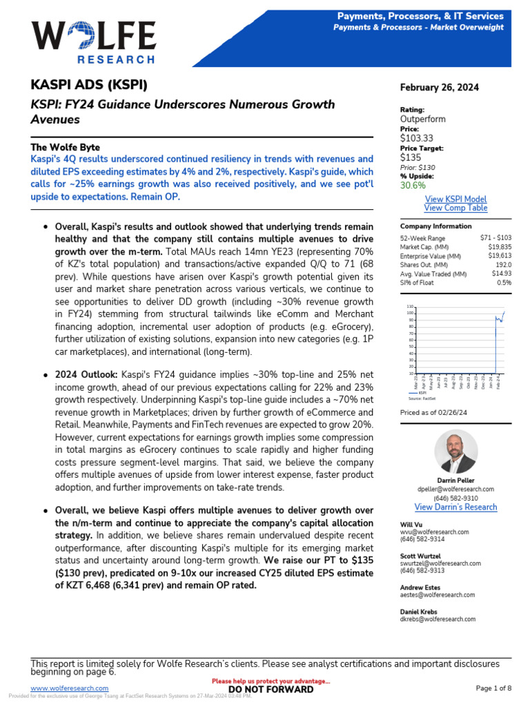KSPI FY24 Guidance For 2024Q2 | PDF | Financial Analyst | Dividend