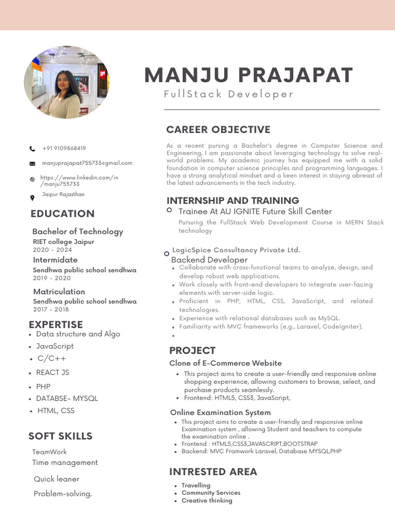 Offical ManjuCV | Download Free PDF | Web Development | Computing