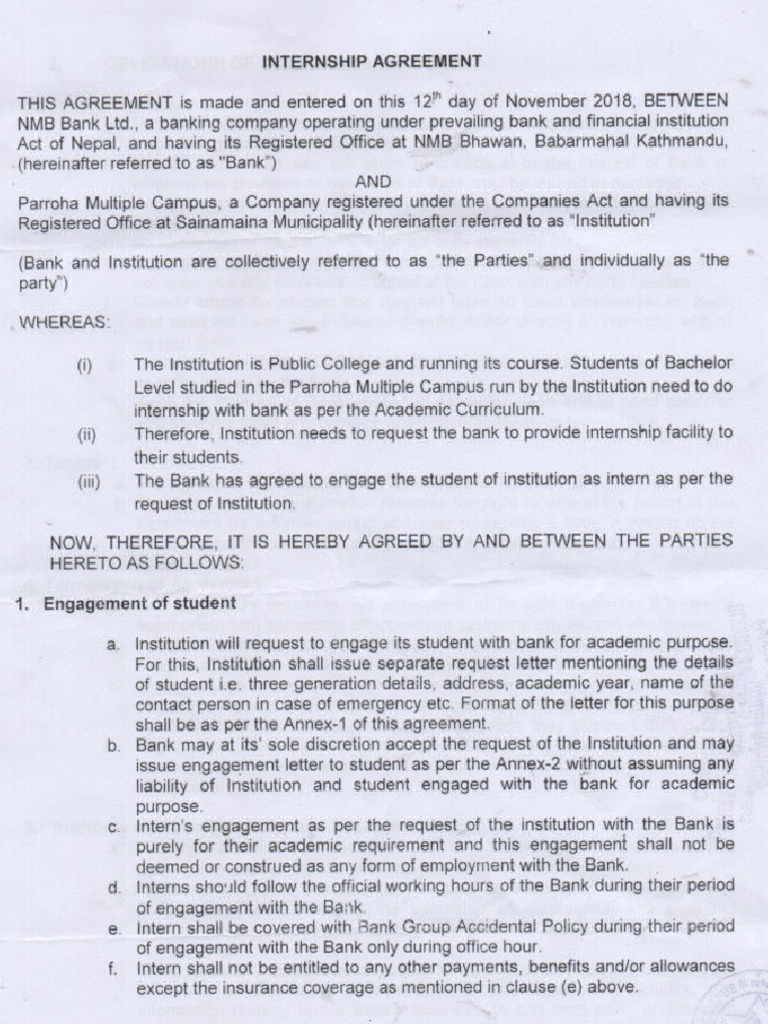 Mou of Internship With NMB | PDF