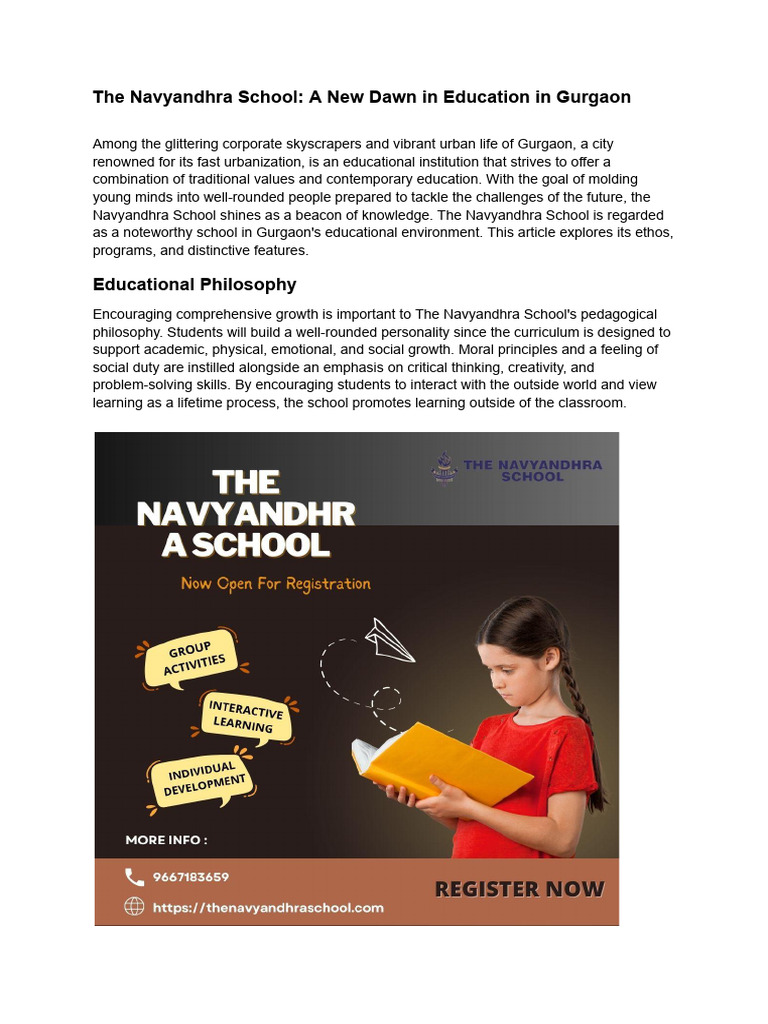 Navyandhra School: Gurgaon's Holistic Education Hub | PDF | Teachers ...
