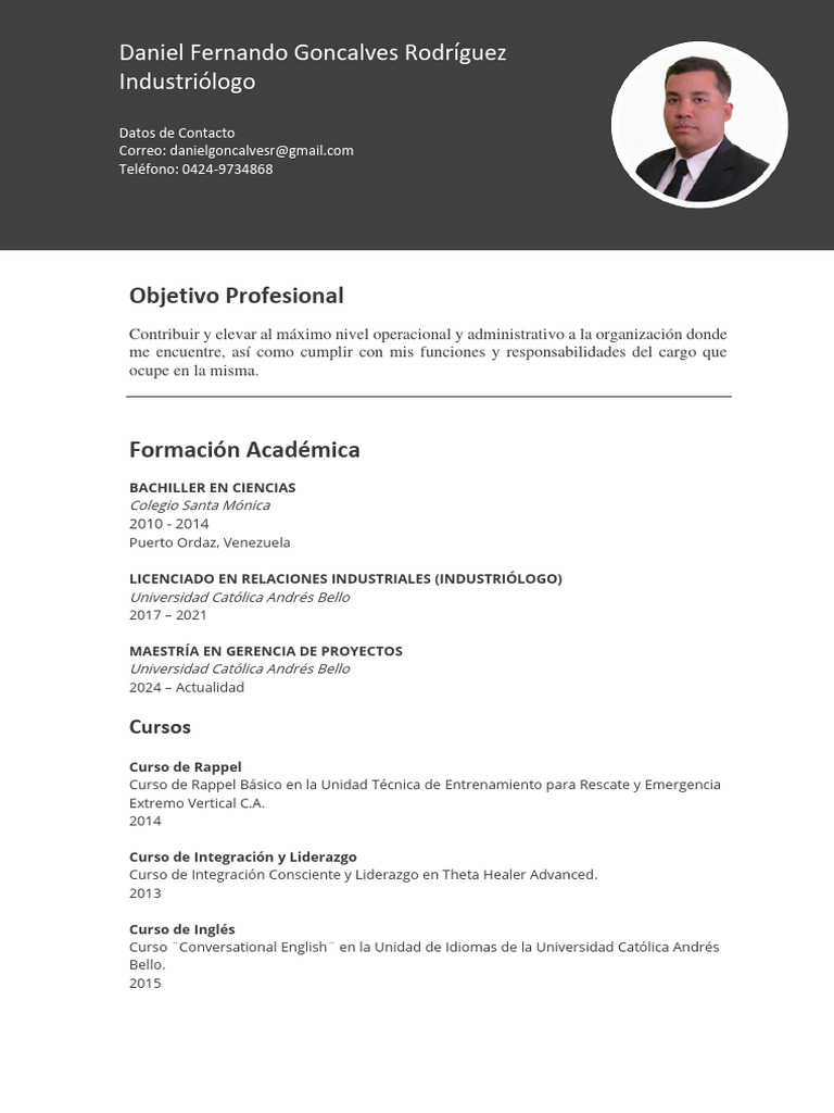 Perfil Profesional de Daniel Goncalves | PDF | Crecimiento personal y profesional