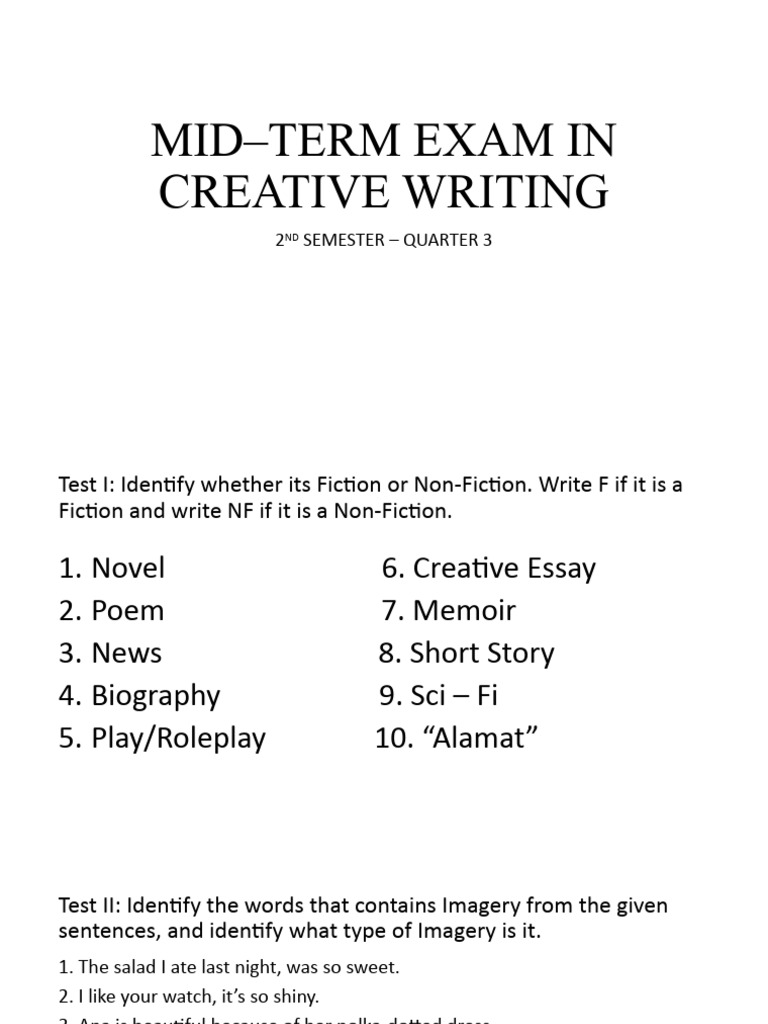 Creative Writing Mid-Term Exam Guide | PDF | Poetic Rhythm | Poetics