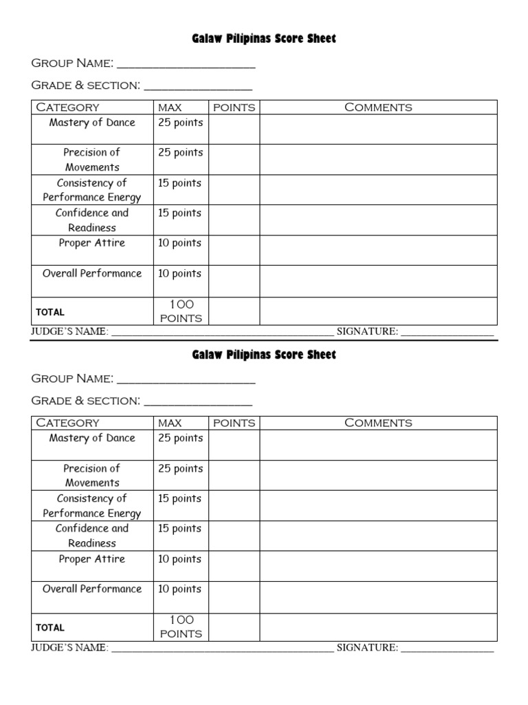Dance Competition Score Sheet | PDF