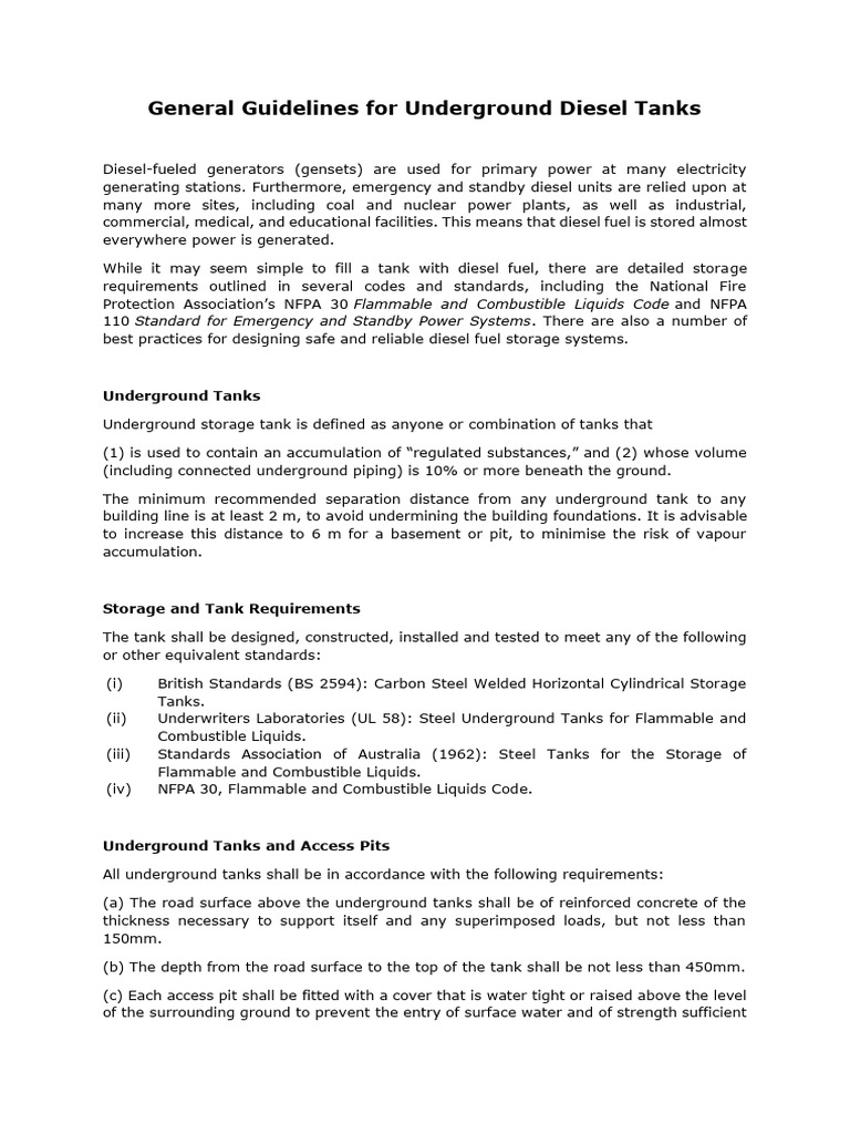 Underground Diesel Tank Guidelines | PDF | Diesel Fuel | Energy Technology