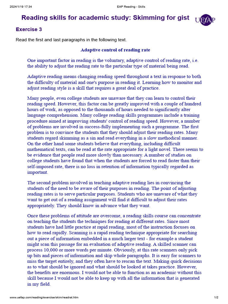16 EAP Reading - Skills | PDF | Speed Reading | Learning
