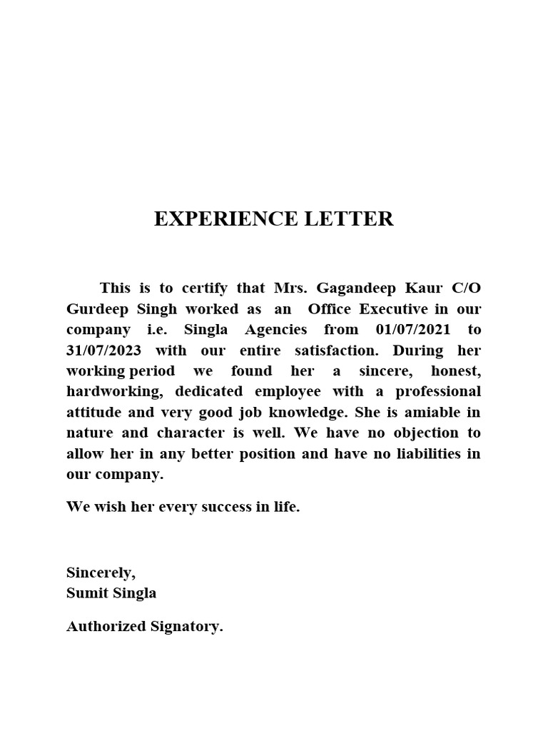 Exp Letter Gagan (2) | PDF