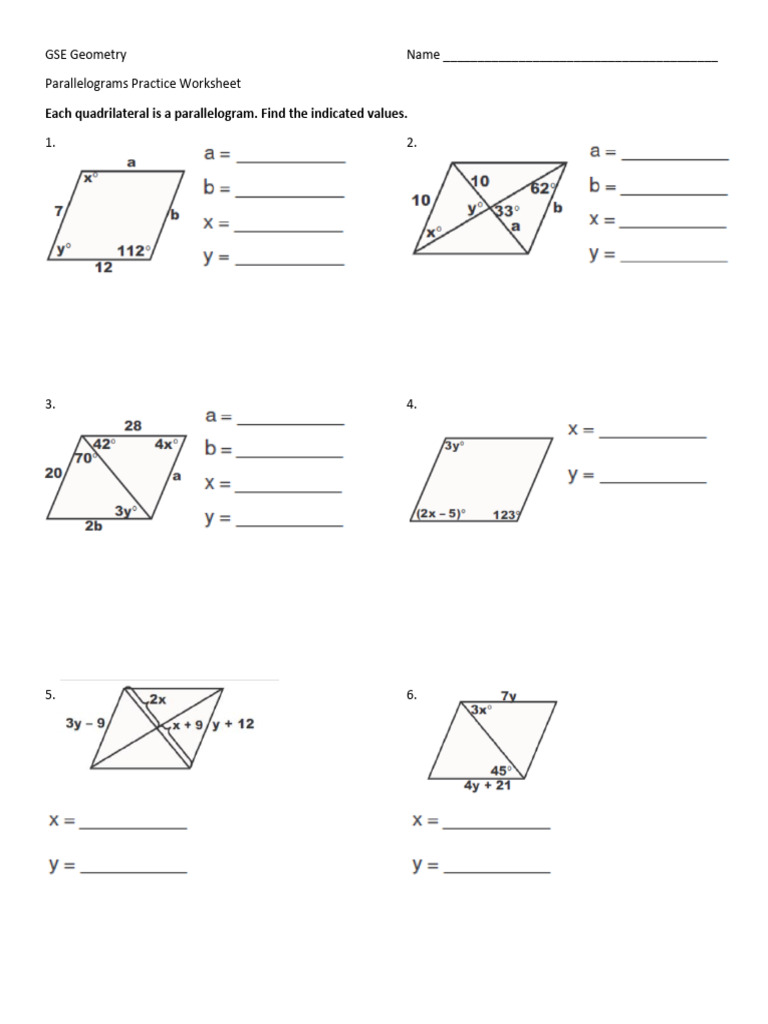 Parallelograms Practice Worksheet | PDF | Teaching Methods & Materials