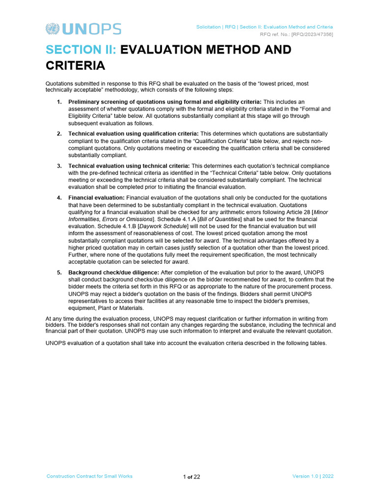 Small Works RFQ Section II III IV V | PDF | Specification (Technical Standard) | Employment