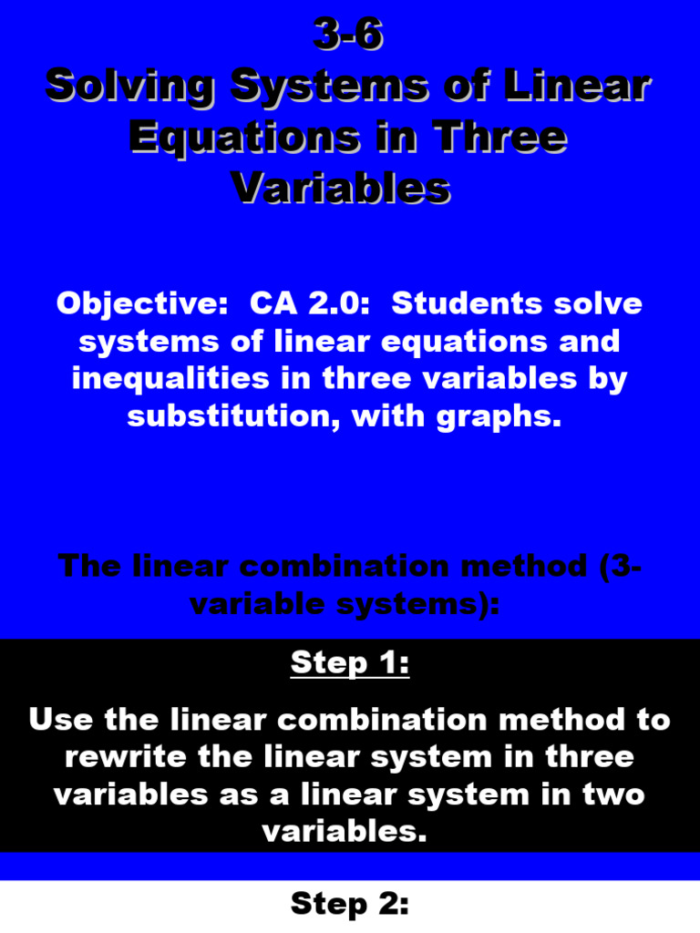 3-6 Solving Systems of Linear Equations in 3 Variables | PDF | System ...