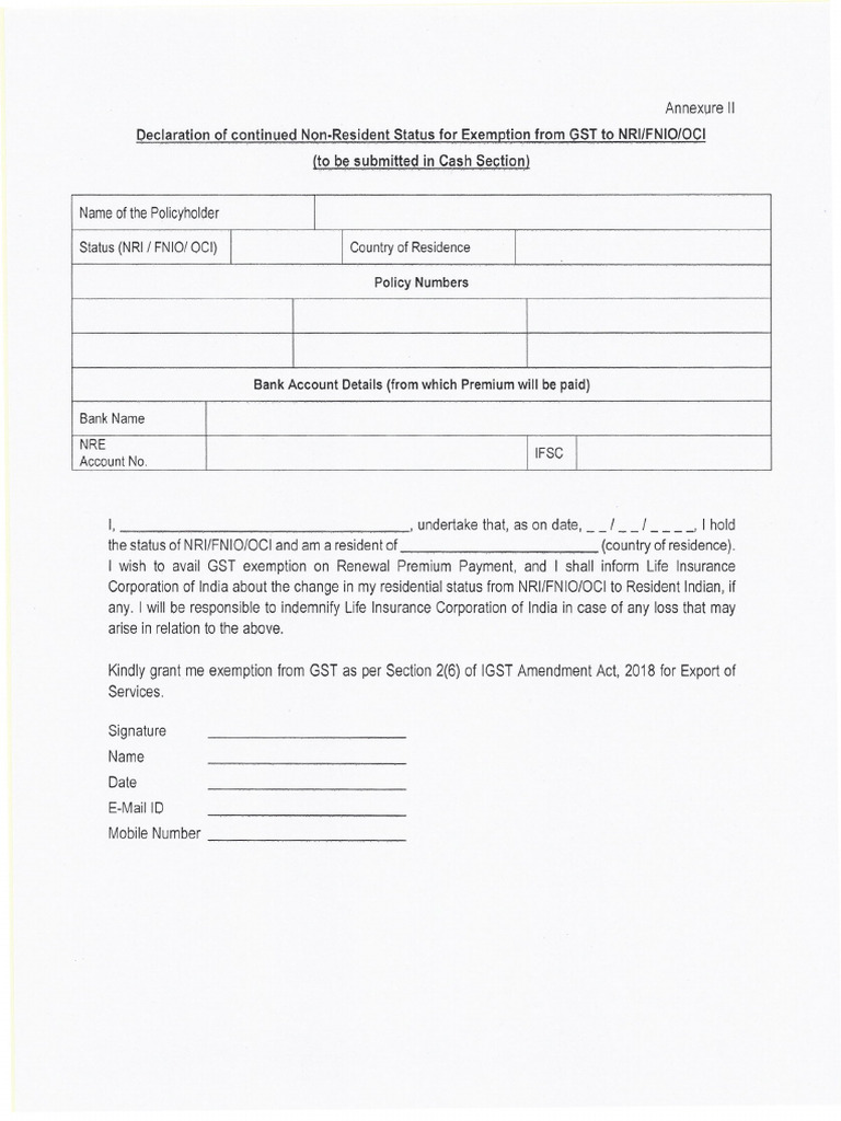 NRI GST Exemption Declaration Form | PDF