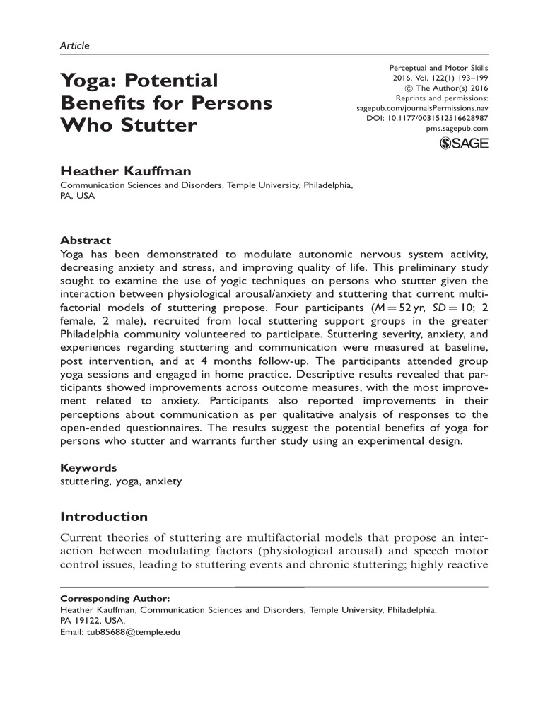 Yoga: Potential Benefits For Persons Who Stutter: Heather Kauffman ...