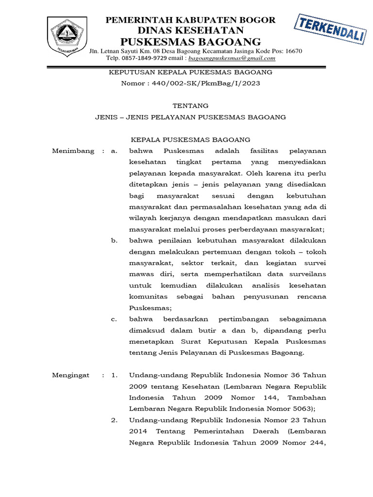 1.1.1.2 SK Jenis Jenis Pelayanan | PDF