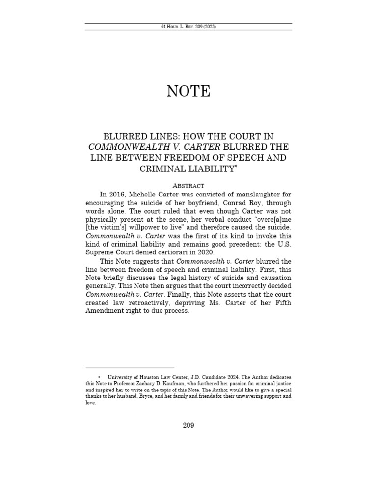Blurred Lines How The Court in - Commonwealth V Carter - Blurred The ...