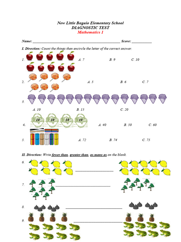 Pre-Test - Mathematics 1 | PDF