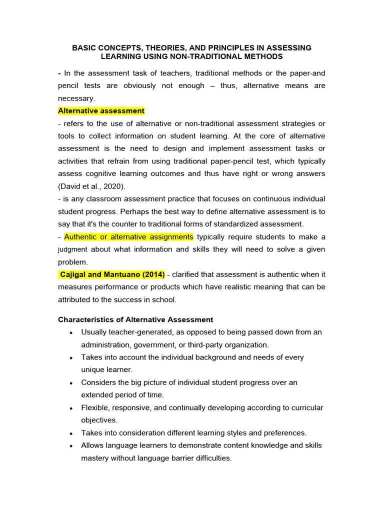 Non-Traditional Learning Assessment Methods | PDF | Educational Assessment | Rubric (Academic)