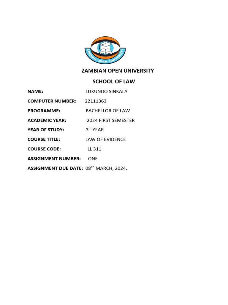 Zambian Law Evidence Case Study Analysis | PDF | Witness | Caliber