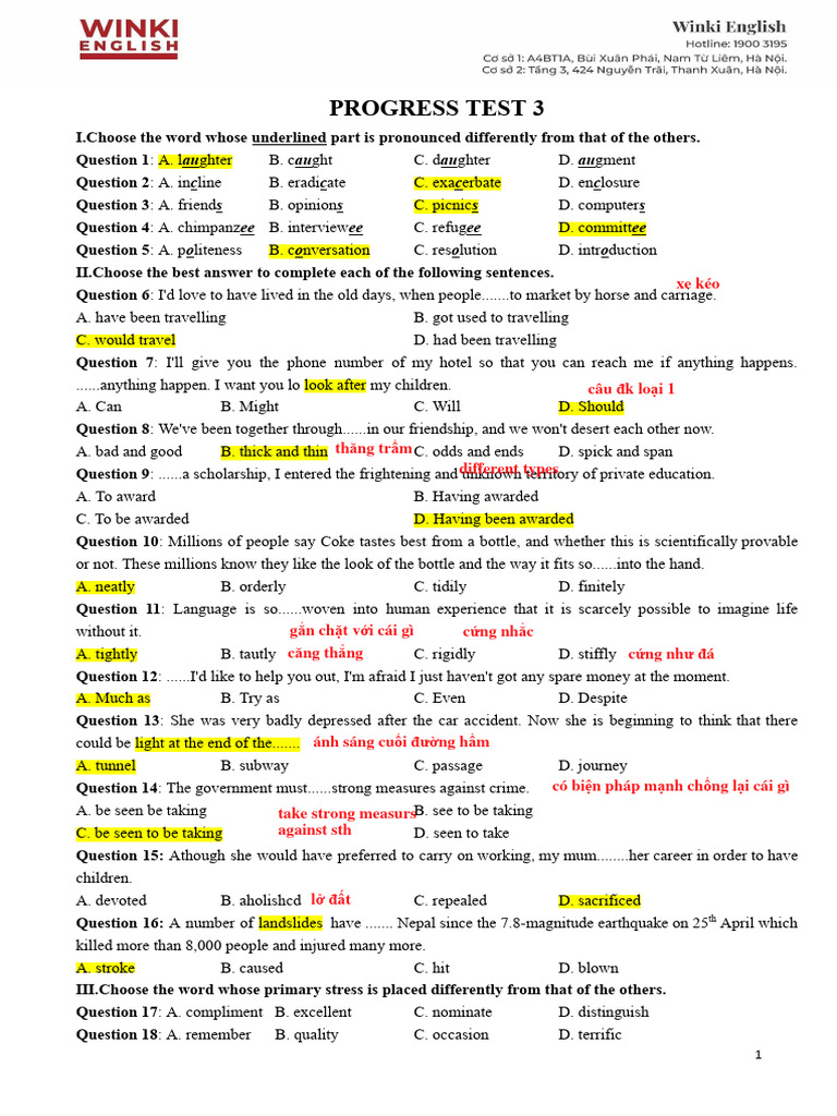Progress Test 3 | Download Free PDF | Teachers | Standardized Tests