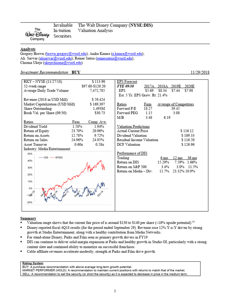ACCT 503B Advanced Business Analysis - Disney Final Report V2 | PDF ...