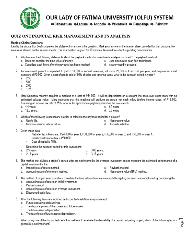 Financial Risk Management Fs Analysis Students | PDF | Net Present Value | Present Value