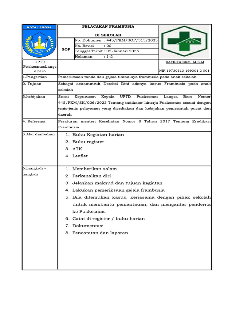 SOP Deteksi Dini Frambusia Sekolah | PDF