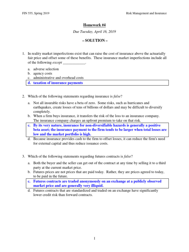 FIN555 Homework 4 SP19 Solution | PDF | Insurance | Futures Contract FIN555 Homework 4 SP19 Solution | PDF | Insurance | Futures Contract