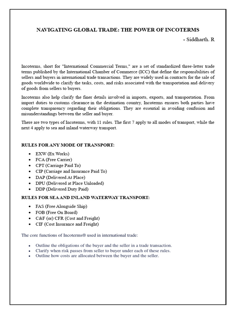 Navigating Global Trade - The Power of Incoterms | PDF | Freight Transport | Supply Chain Management