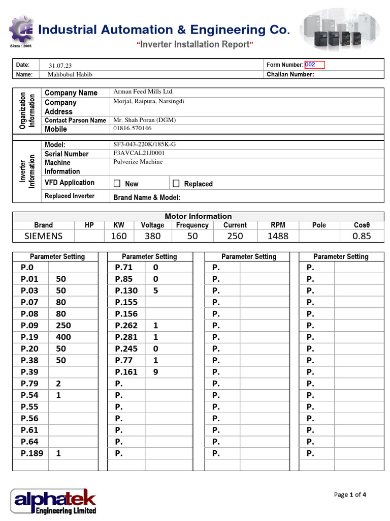 002-VFD Installation Pulverize | PDF | Power Inverter | Power Engineering