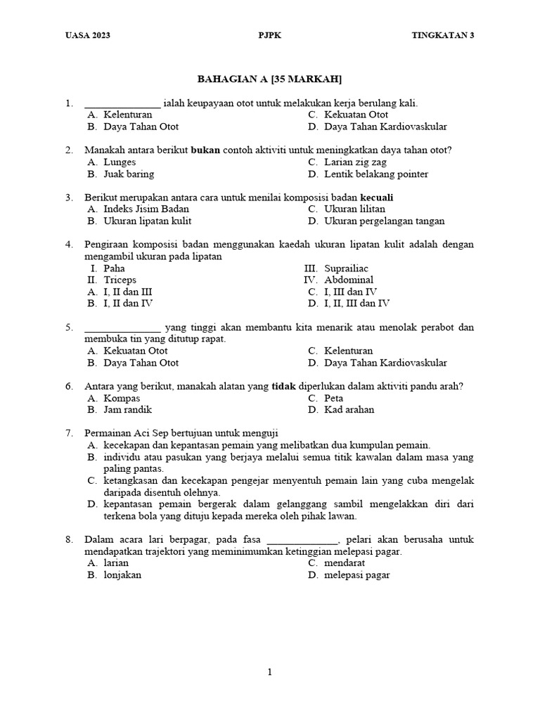 2023 Uasa PJPK T3 Soalan | PDF