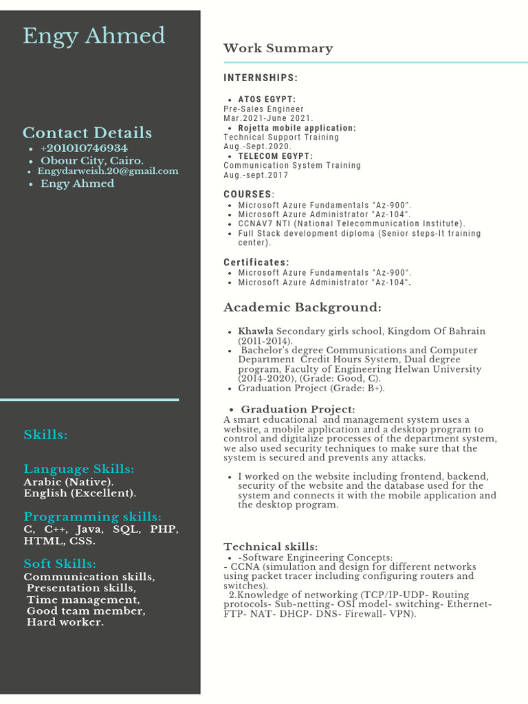 Cv-Engy Ahmed-1 | Download Free PDF | Computer Network | Router (Computing)