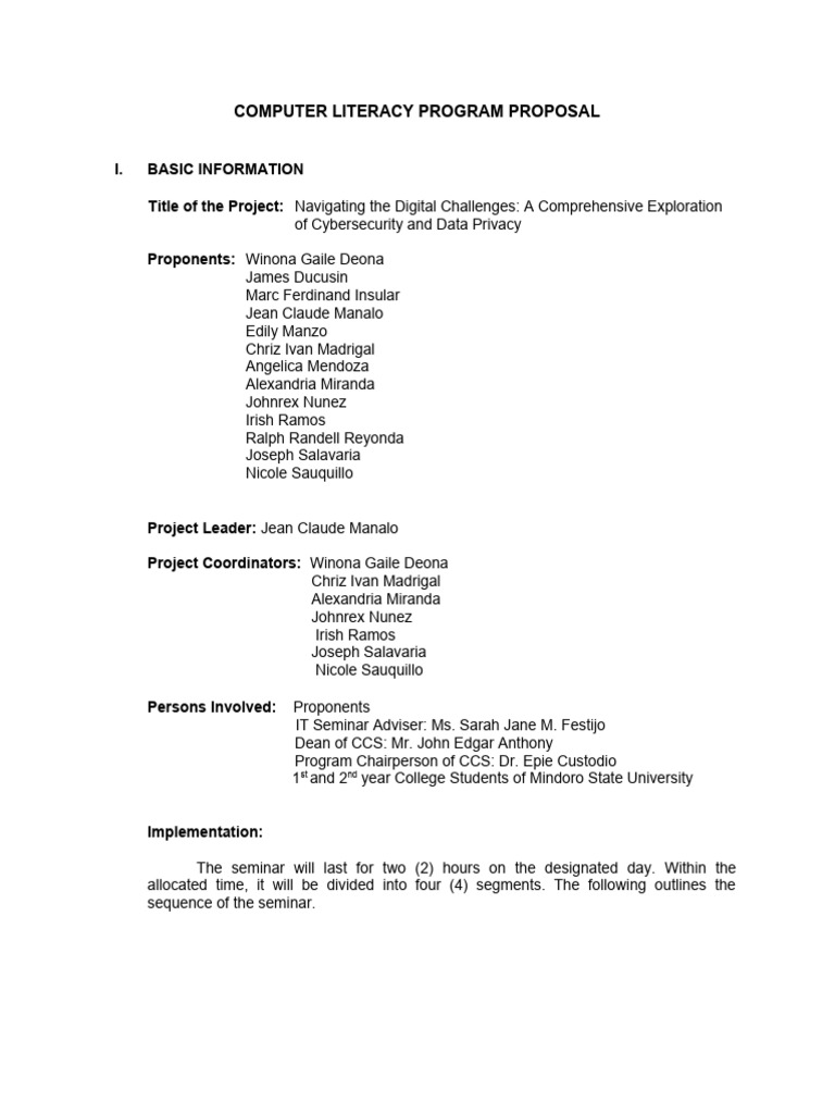 COMPUTER LITERACY PROGRAM PROPOSAL Group 2 | Download Free PDF | Security | Computer Security