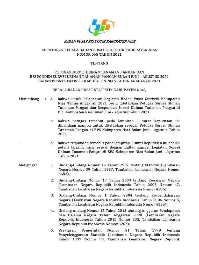 A1. SK Petugas Ubinan Tanaman Pangan Dan Responden Ubinan - Juni Juli Agustus 2021 | PDF