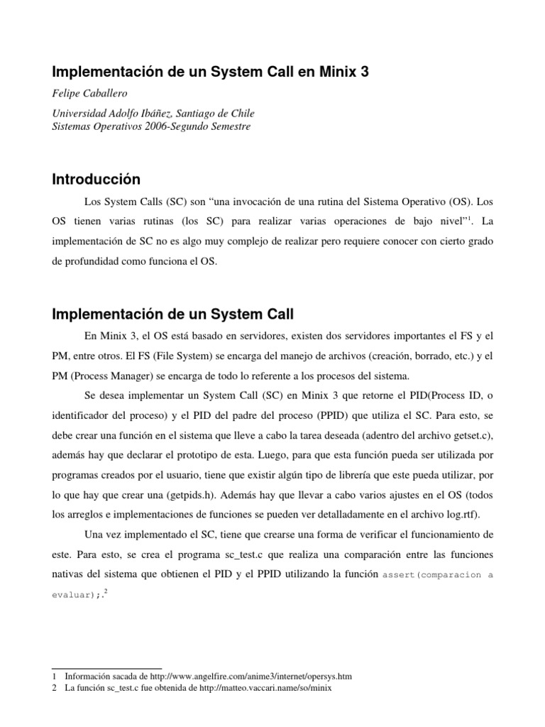Implementacion System Call Minix 3 | PDF | Archivo de computadora ...