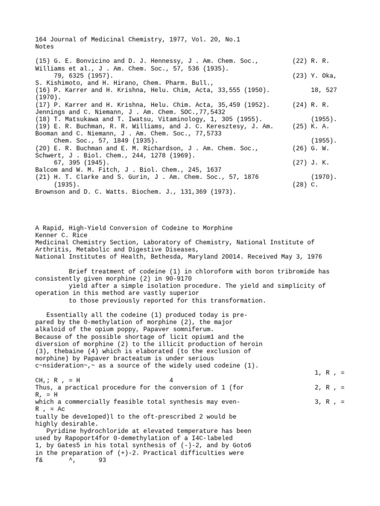 A Rapid High Yield Conversion of Codeine To Morphine | PDF | Morphine | Chemical Compounds