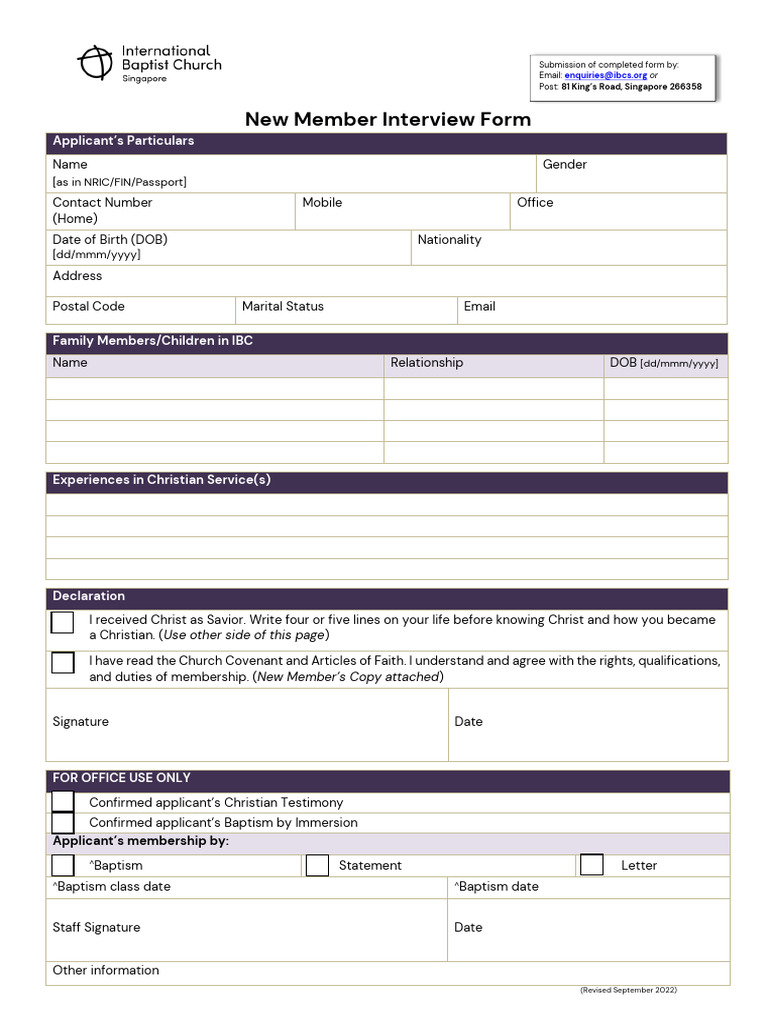 IBC New Member Form ibcs | PDF | Baptism | Jesus