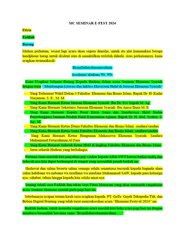 Teks MC Seminar E-Fest 2024 | PDF