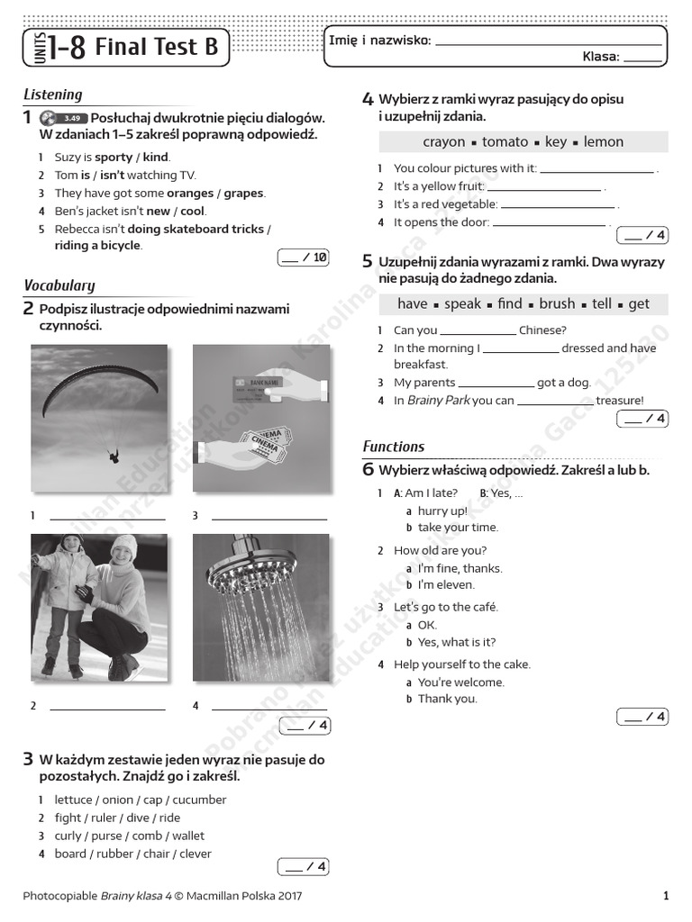 Brainy 4 Final Test B | PDF