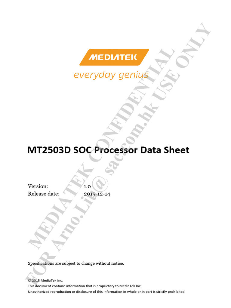MT2503D SOC Processor Data Sheet v1.0 | PDF | Computing | Electronics