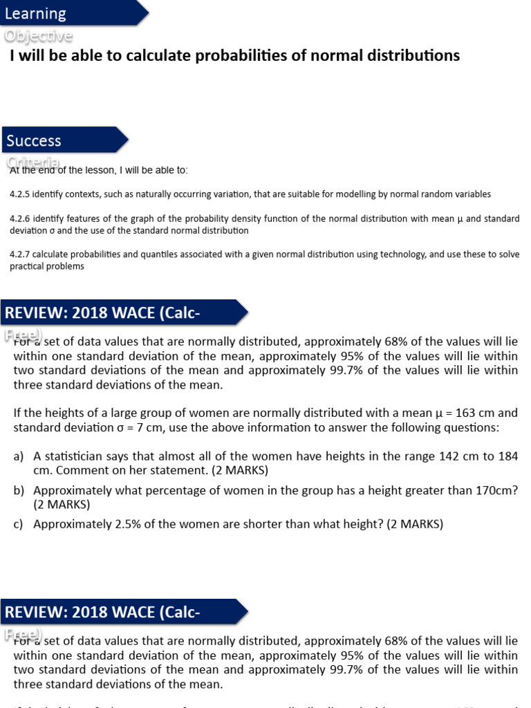 60 - Ex 11C & 11D Normal Probabilities Part A | PDF | Normal Distribution | Standard Deviation