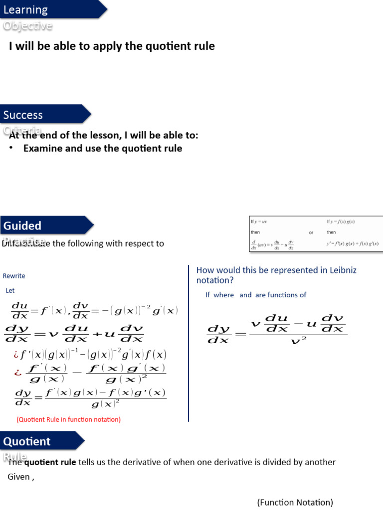 PPT 15 Ex 4K The Quotient Rule | PDF | Tangent | Derivative