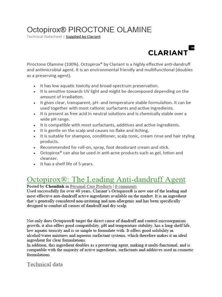 Octopirox (Piroctone Olamine) | PDF | Surfactant | Chemistry