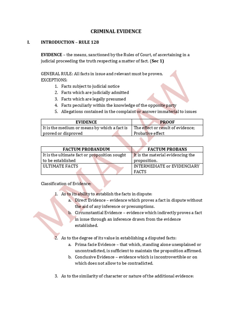 Criminal Evidence Prelim Notes | PDF | Evidence (Law) | Evidence