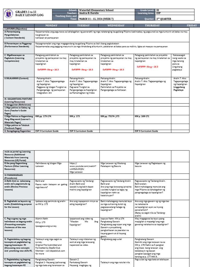 DLL - Esp 3 - Q3 - W7 | PDF