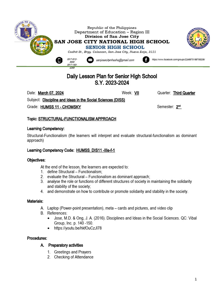 Senior High DISS Lesson Plan | PDF | Teachers | Cognitive Science