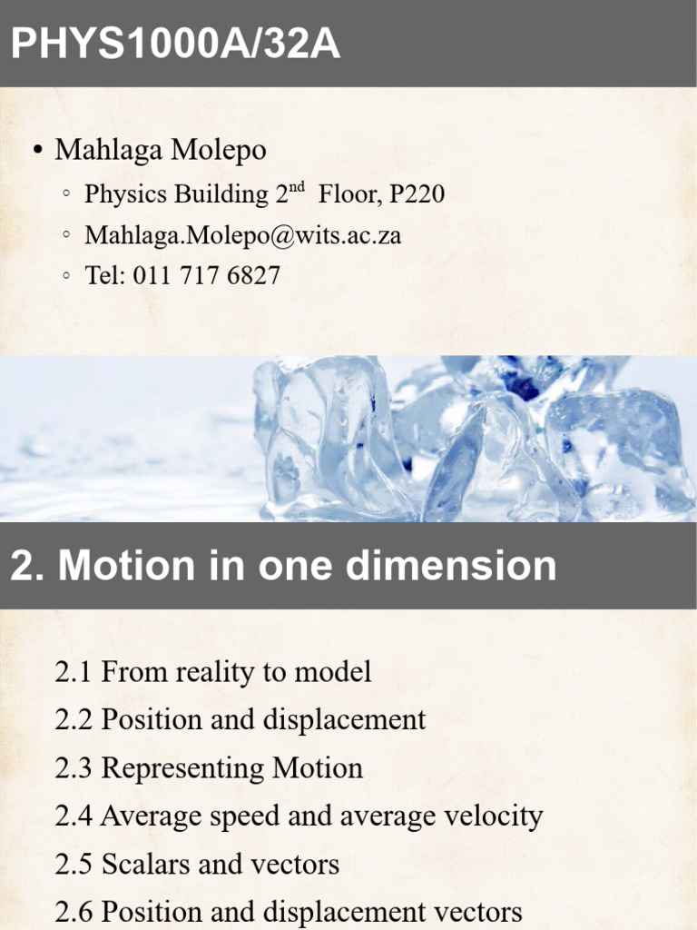 Chapter 2 Slides Motion in 1 Dimension | PDF | Velocity | Euclidean Vector