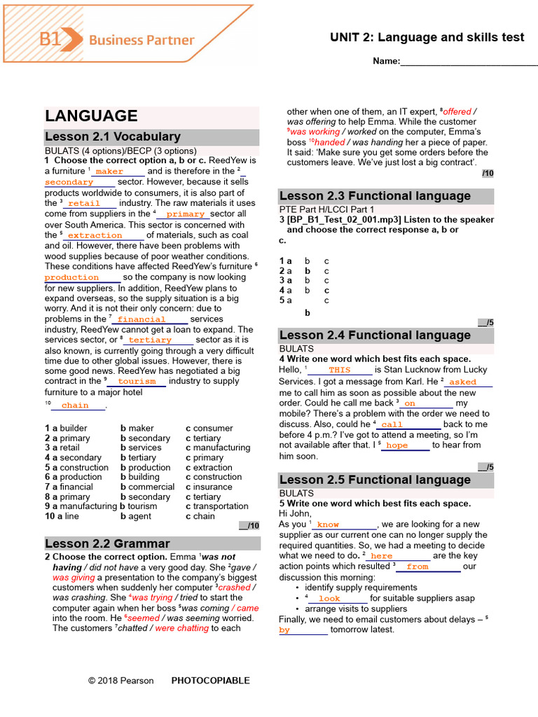 BP_B1_Tests_Unit2 | PDF | Solar Power | Supply Chain